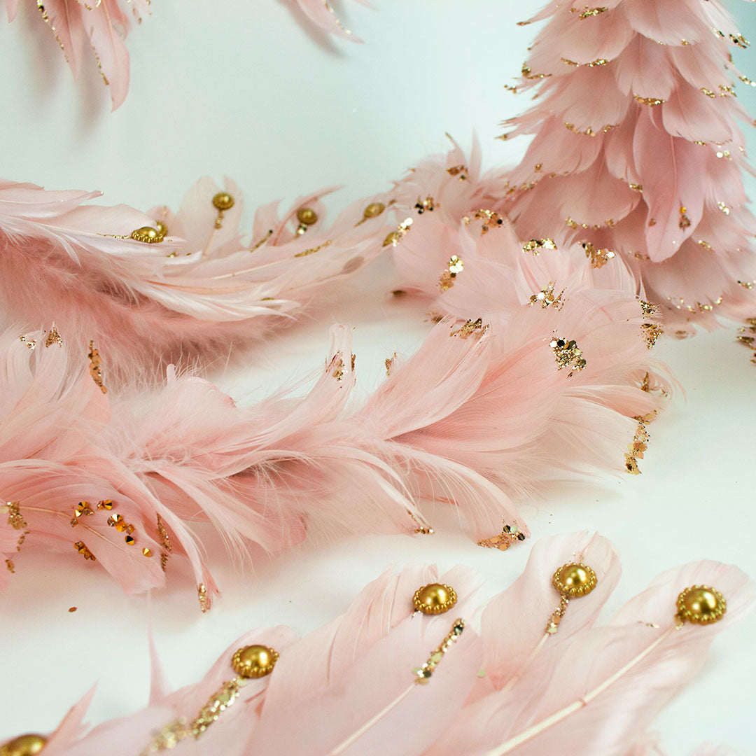 Feathered Pink Christmas Garland | Rose Gold Feather Garland ...
