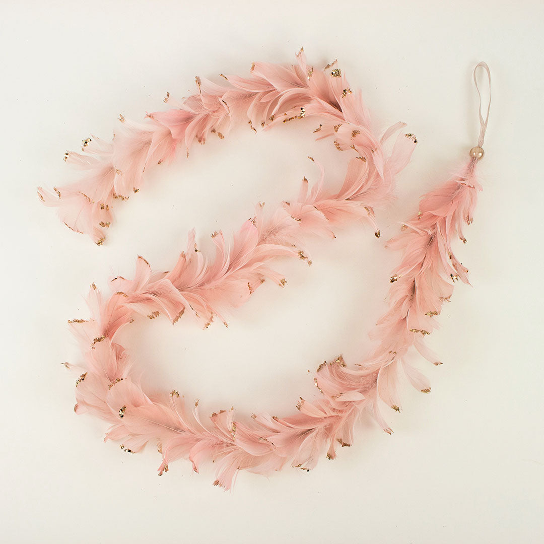 Feathered Pink Christmas Garland | Rose Gold Feather Garland ...